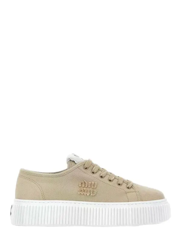 Miu Miu Logo Embroidered Flatform Sneakers - Neutrals