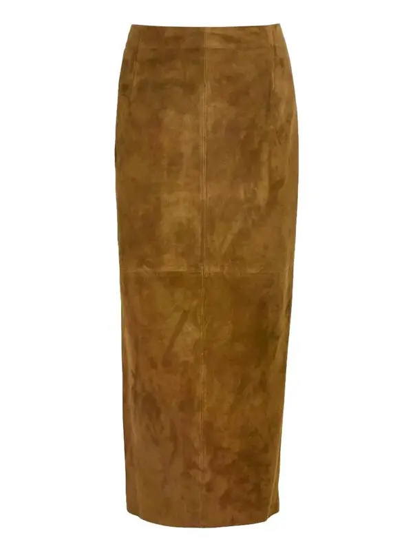 Nour Hammour Selly Suede Midi Skirt - Brown