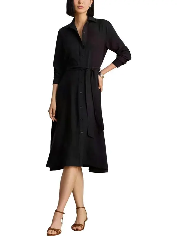 Ralph Lauren Double-faced Georgette Belted Midi Shirt Dress - Black