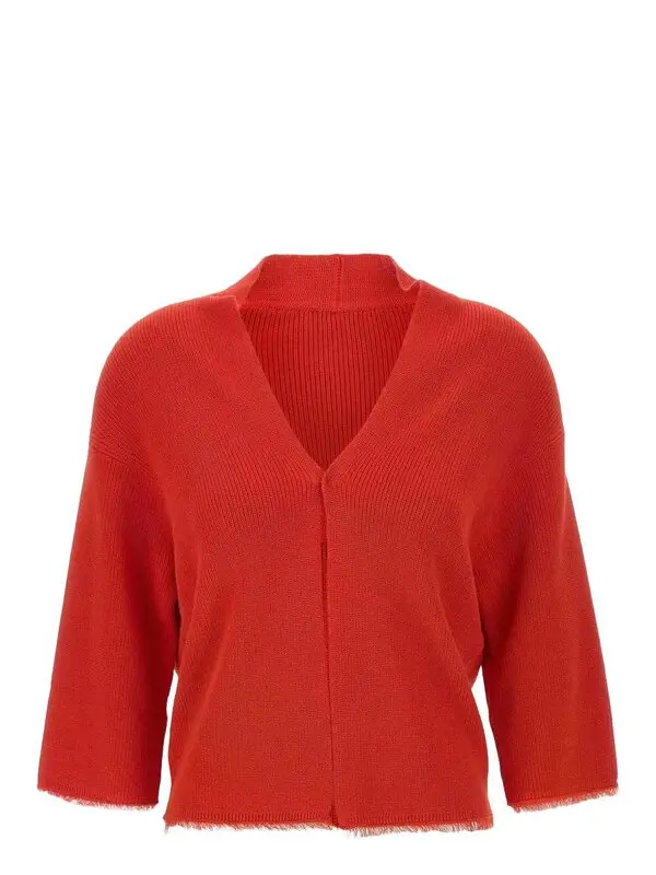 KANGRA Ribbed Fringed-hem Cardigan - Red