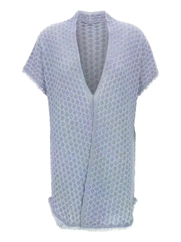 KANGRA Fringed Short-sleeve Cardigan-coat - Blue