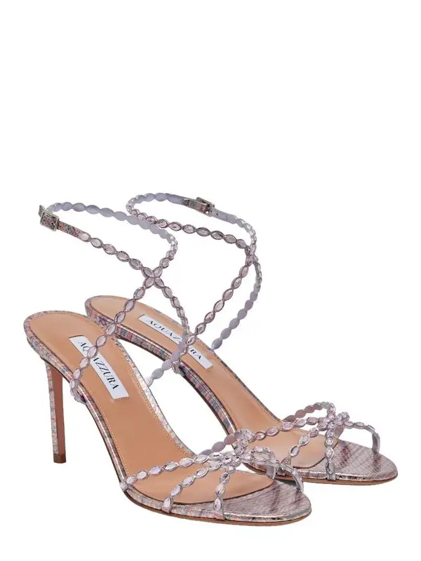 AQUAZZURA Love Struck Embellished Leather Sandals - Pink
