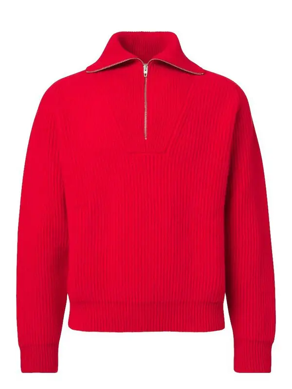 JIL SANDER Ribbed-knit Wool Half-zip Sweater - Red