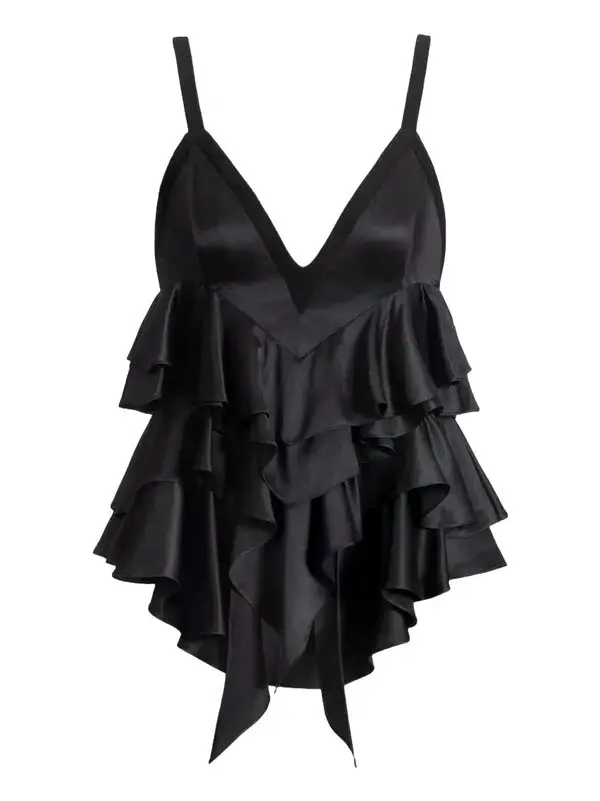 Balmain Satin Top With Thin Straps - Black