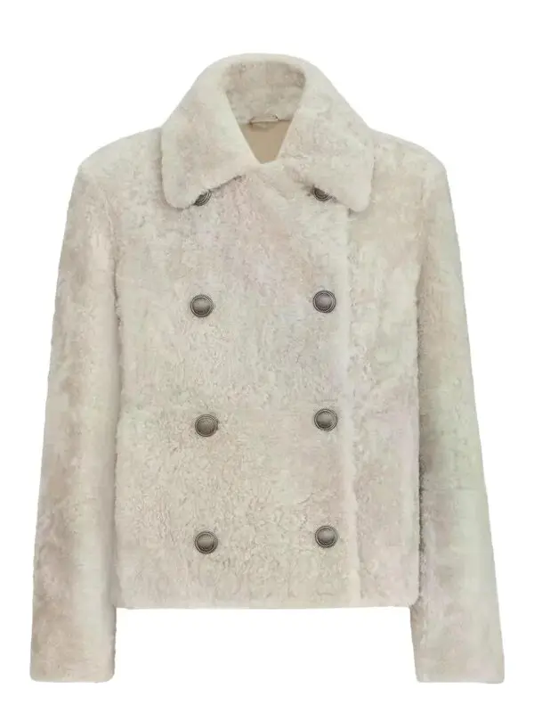 Brunello Cucinelli Fuzzy Shearling Pea Coat - Neutrals