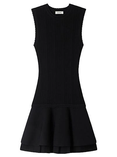Sandro Sleeveless Ruffle-hem Knitted Mini Dress - Black
