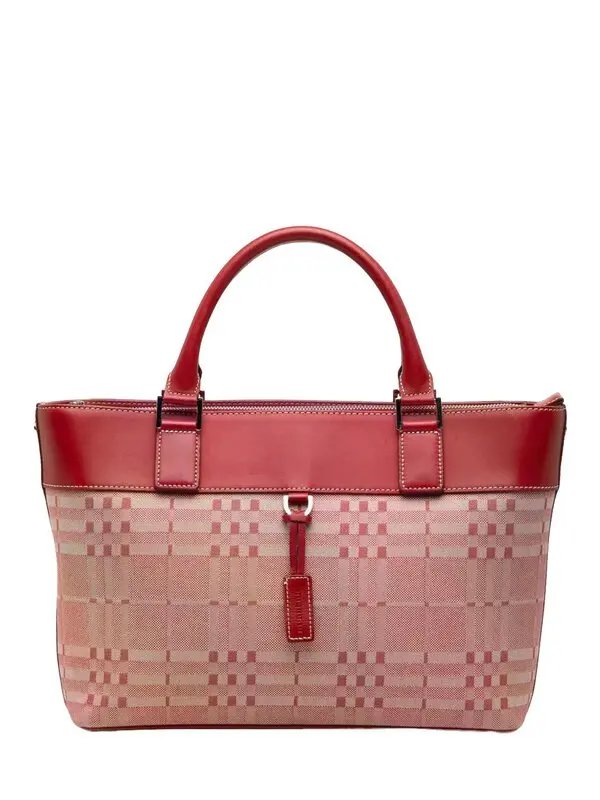 Burberry Canvas Tote With Leather Trim - Red