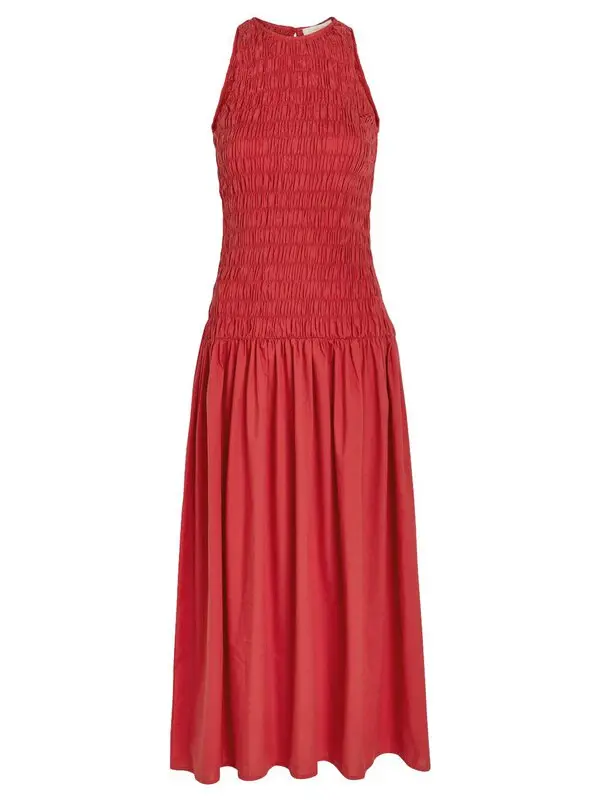 Faithfull The Brand Sanchia Shirred Cotton Midi Dress - Red
