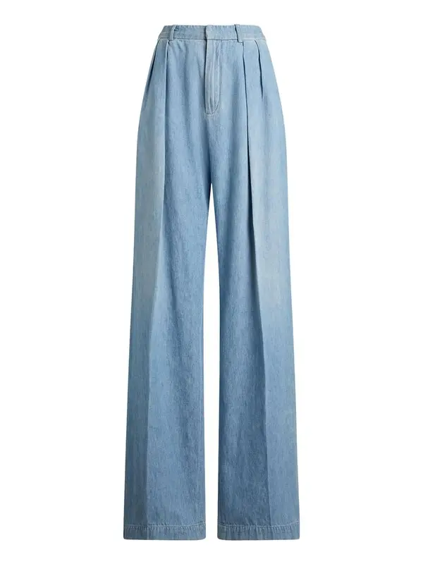 Ralph Lauren Cotton Pleated Wide-leg Trousers - Blue