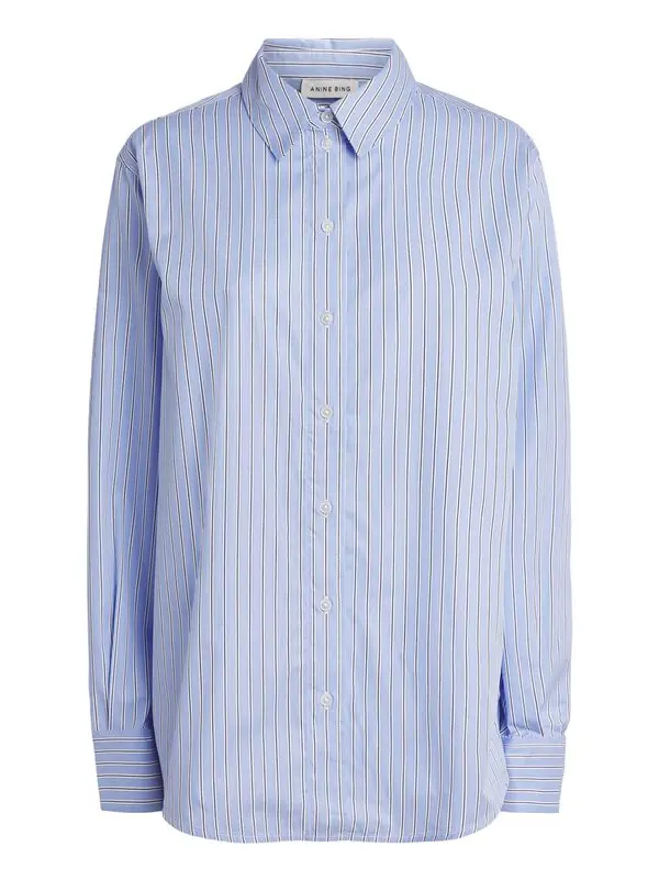 ANINE BING Oversized Striped Cotton Shirt - Blue