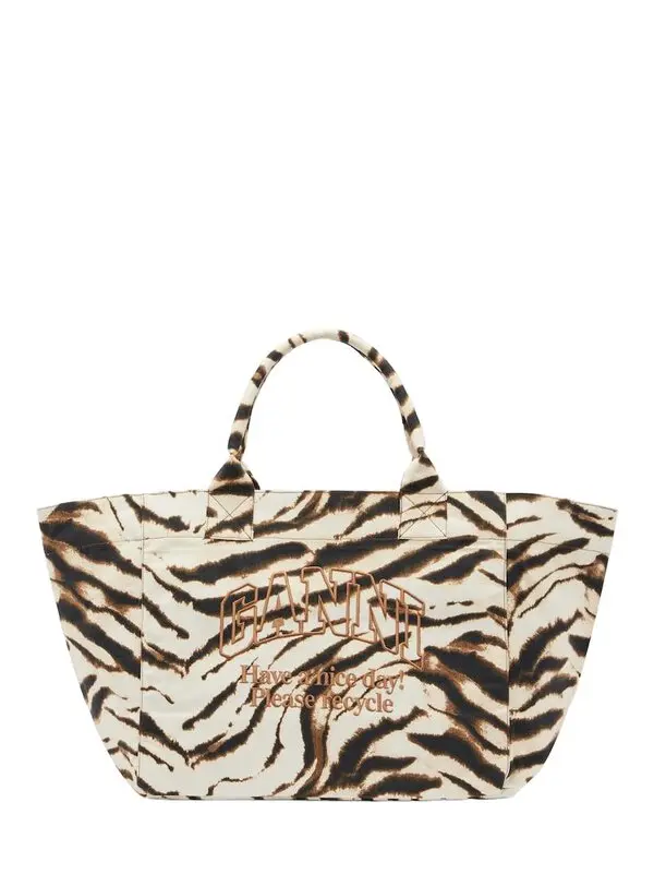 GANNI Large Zebra-print Canvas Tote Bag - Multicoloured