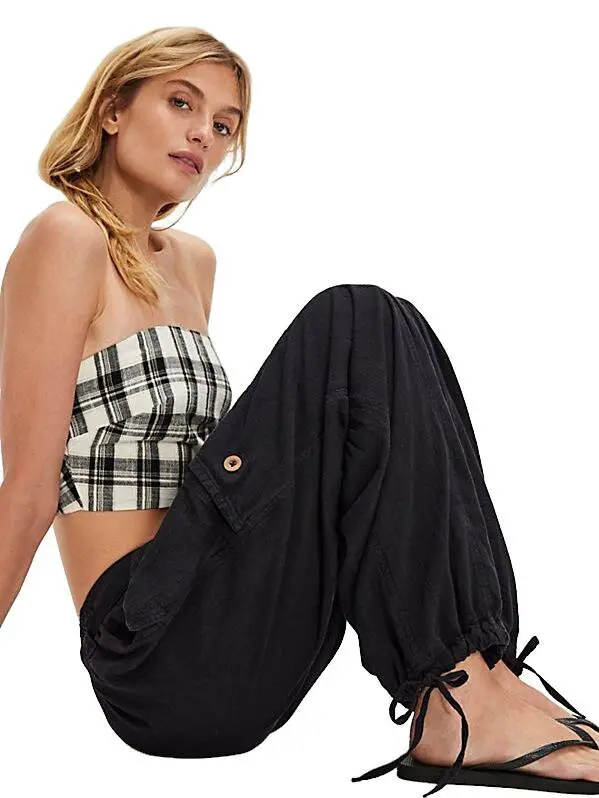 Free People Costa Linen Solid Trousers - Black