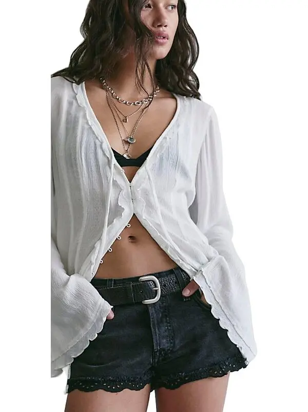 We The Free Cali Lace Trim Denim Shorts - Washed Black