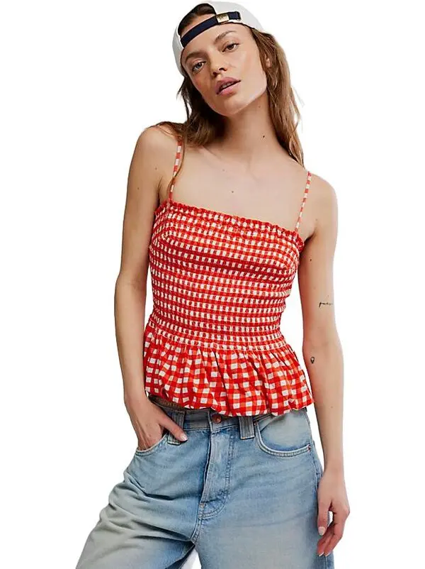 Free People Sundance Smocked Peplum Top - Gingham