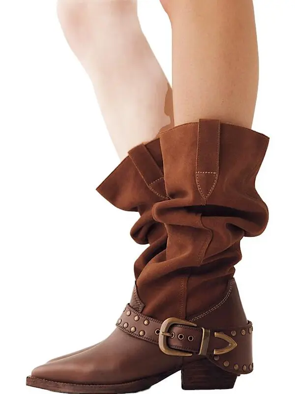 FP COLLECTION Suede And Leather Tall Boots - Brown Combo