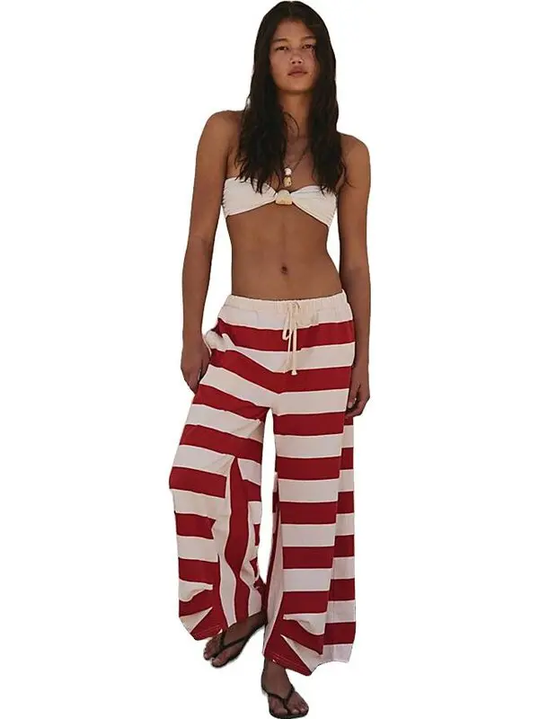 Free People Dakota Striped Wide-leg Drawstring Trousers - Red Combo