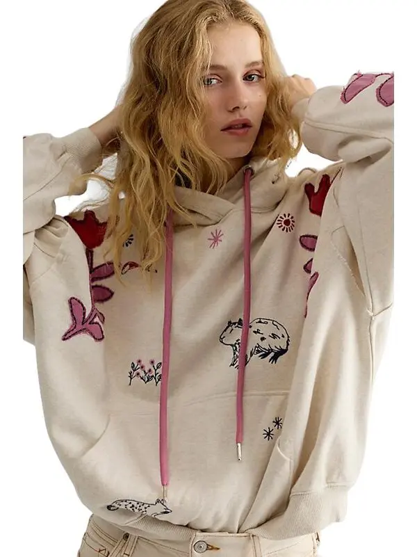 We The Free Embellished Cotton Hoodie - Capybara Combo