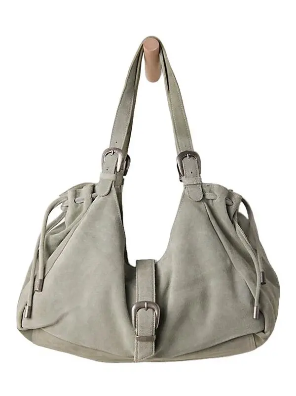 Free People Serena Suede Shoulder Bag With Buckle Detail - Sage