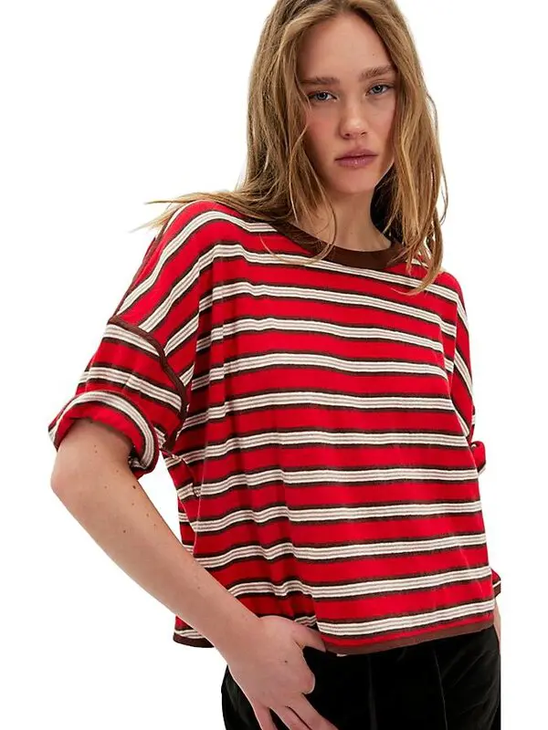We The Free Cropped Rugby Stripe T-shirt - Scarlet Combo