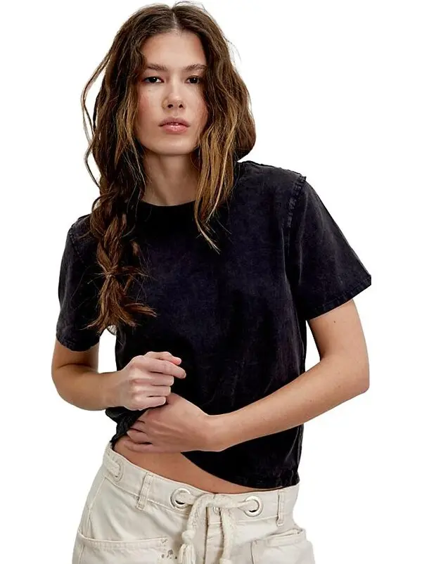 We The Free Relaxed Washed Cotton Jersey Crewneck Tee - Black