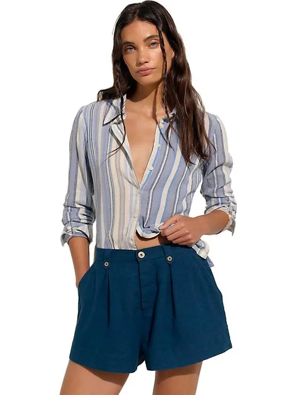 Free People Jetty Linen Tailored High-rise Shorts - Poseidon