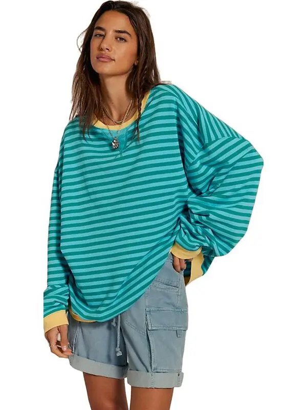 We The Free Classic Striped Oversized Crewneck - Seaglass Combo