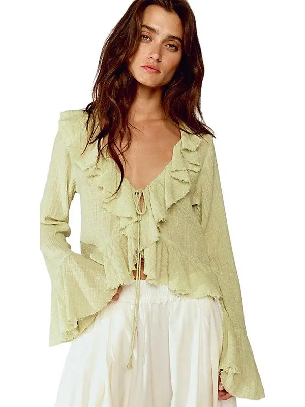 FP ONE Bela Blouse With Ruffled Trim - Pear