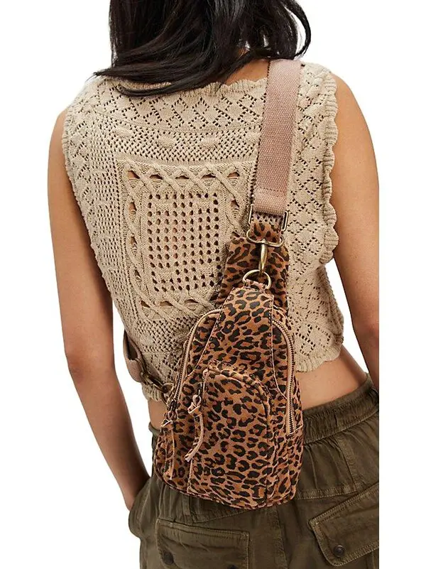 FP COLLECTION Hudson Suede Sling Bag - Leopard