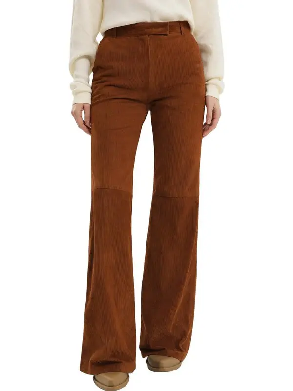 1989 STUDIO Ribbed Corduroy Flared Leather Trousers - Brown