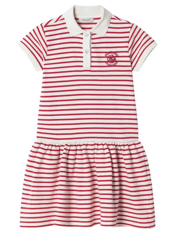 GOLDEN GOOSE Striped Polo Dress With Logo Embroidery - Red