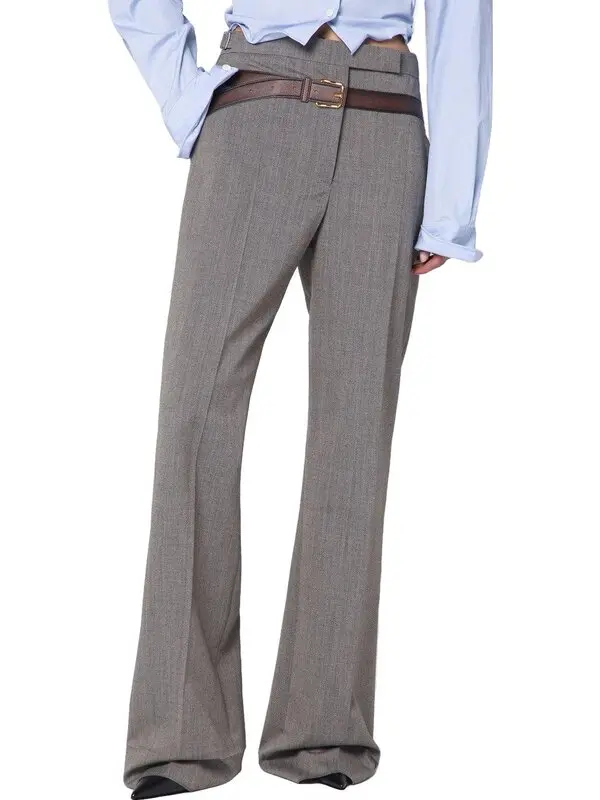 Prada Wool Blend Trousers With Printed Belt - Brown