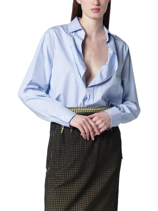 MAISON MARGIELA Cotton Blouse With Folded Collar - Light Blue