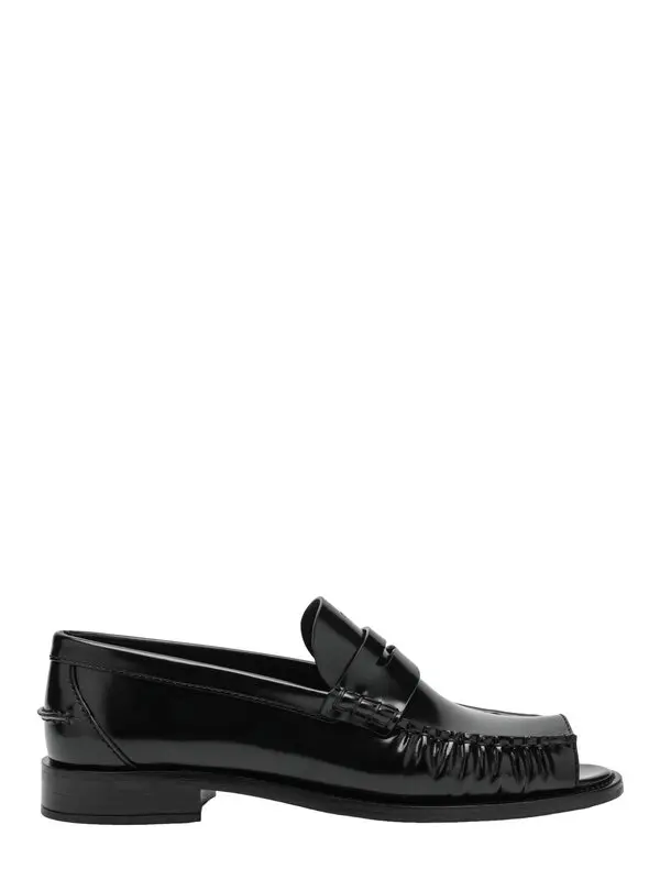 Prada Brushed Leather Peep-toe Loafers - Black