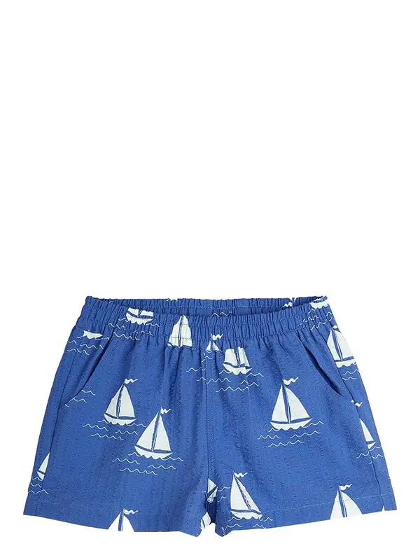 MINI RODINI Cotton Shorts With Sailboat Print - Blue