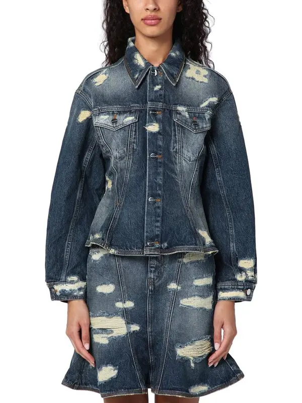 Marc Jacobs Washed Denim Jacket With Distressed Details - Blue