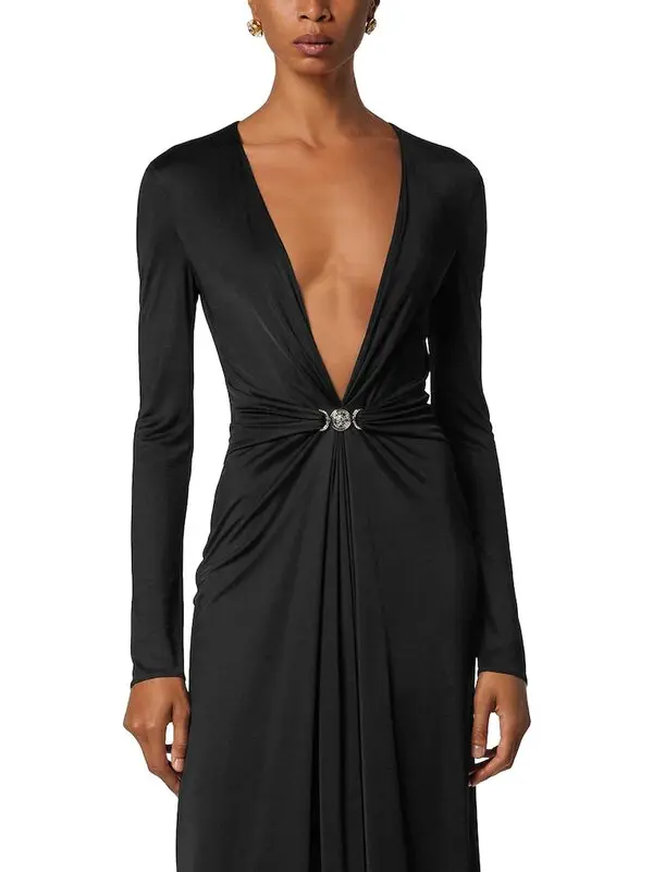 Versace Medusa 95 Viscose Jersey Midi Dress - Black