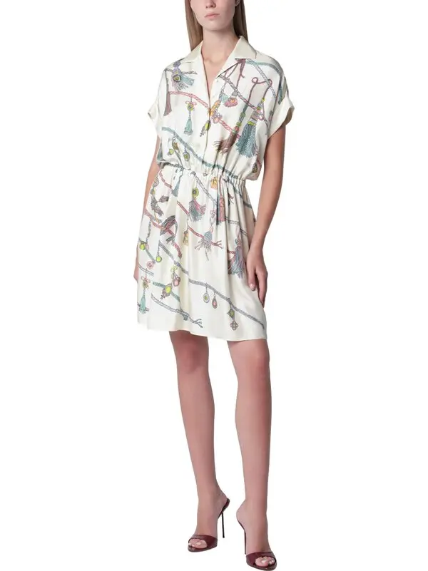 Versace Printed Silk Twill Mini Shirt Dress In Ivory - Multicolor
