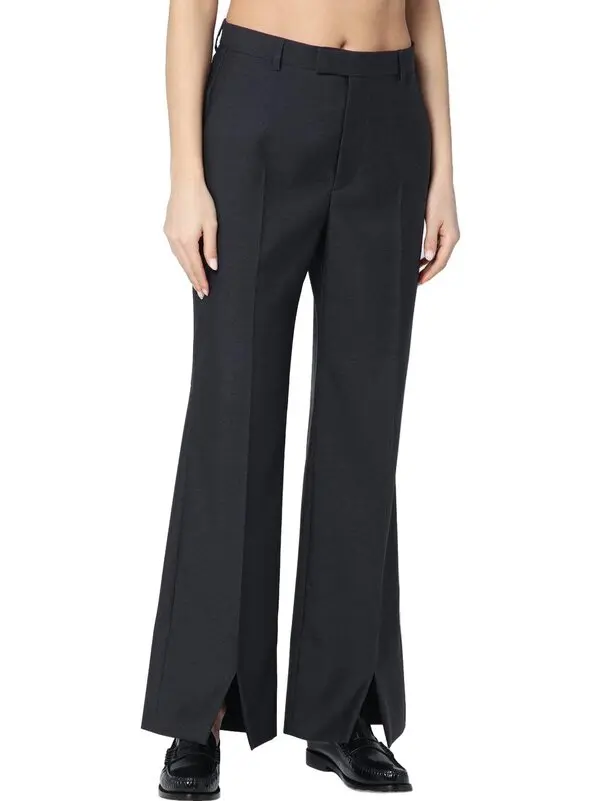 Gucci Wool Trousers With Embroidered Logo - Grey