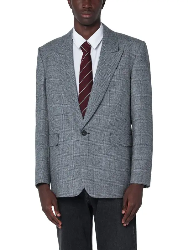Saint Laurent Prince Of Wales Check Wool Blazer - Black