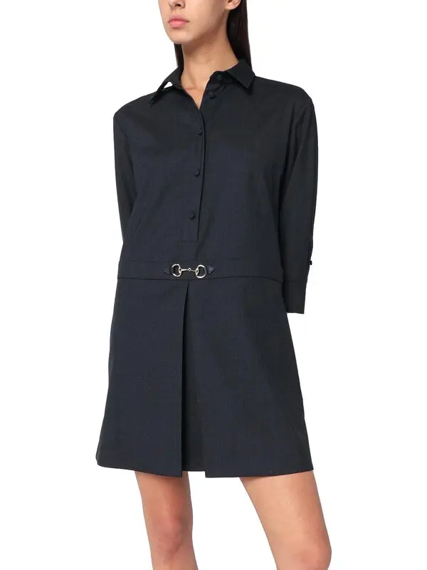 Gucci Wool Shirt Dress With Button Detail - Grey