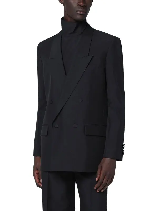 Gucci Double-breasted Jacket In Technical Panama - Black