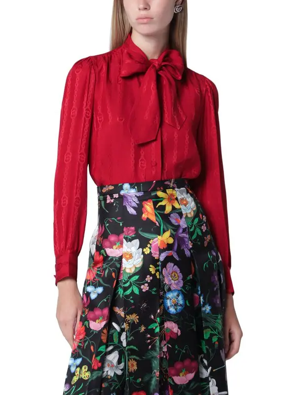 Gucci Silk Jacquard Shirt With Interlocking Gg Chain Motif - Red