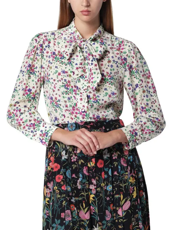 Gucci Printed Silk Shirt With Bow - Multicolor