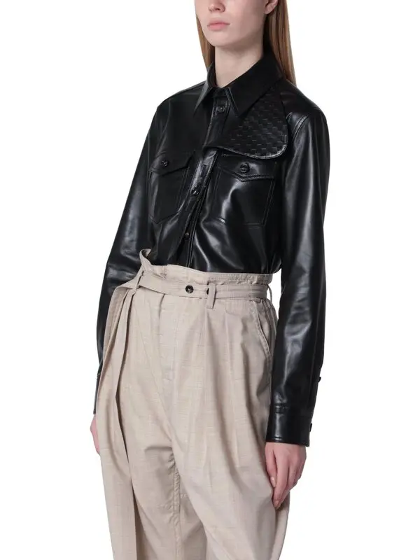 Bottega Veneta Semi-glossy Lamb Leather Shirt - Black