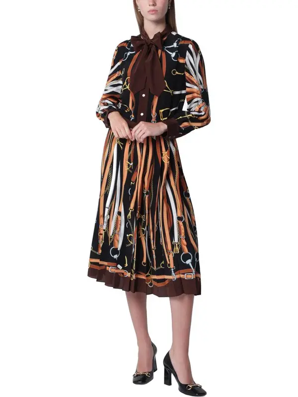 Gucci Silk Equestrian Print Shirt Dress - Black
