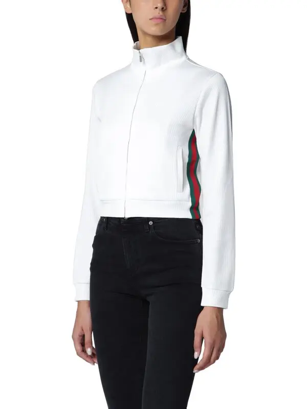 Gucci Ribbed Cotton Jersey Zip Hoodie With Web - White
