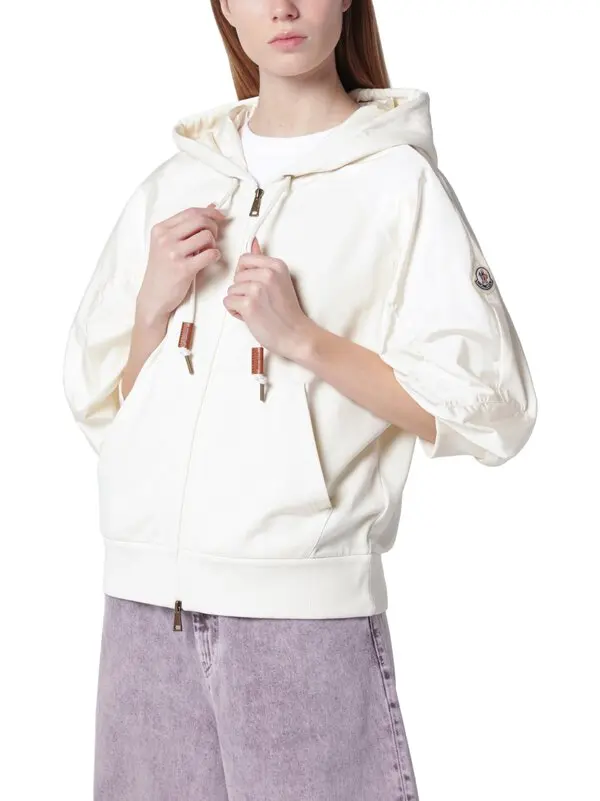 Moncler Short Sleeve Jersey Hooded Sweatshirt - White