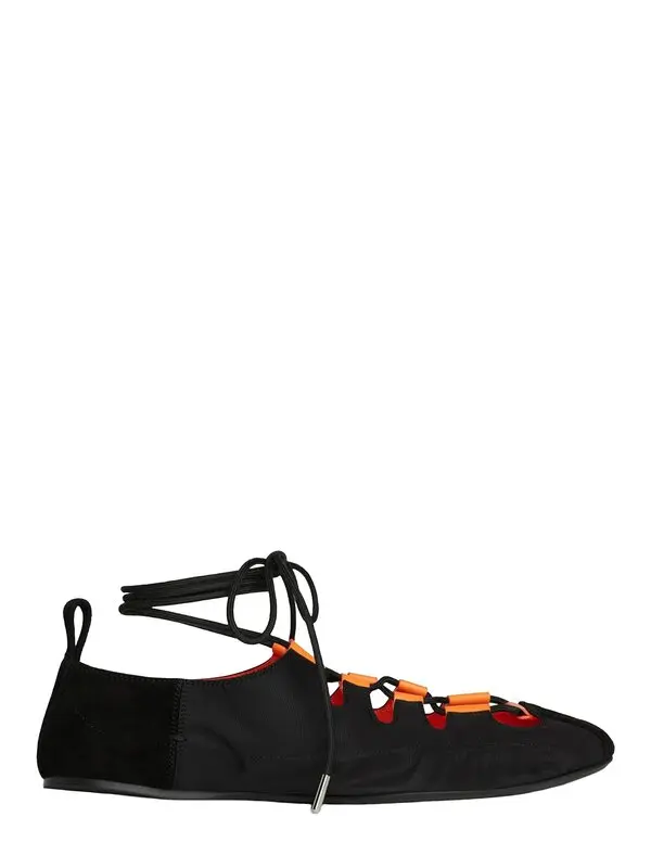 Alaïa Foldable Lace-up Ballet Flats In Nylon And Suede - Black