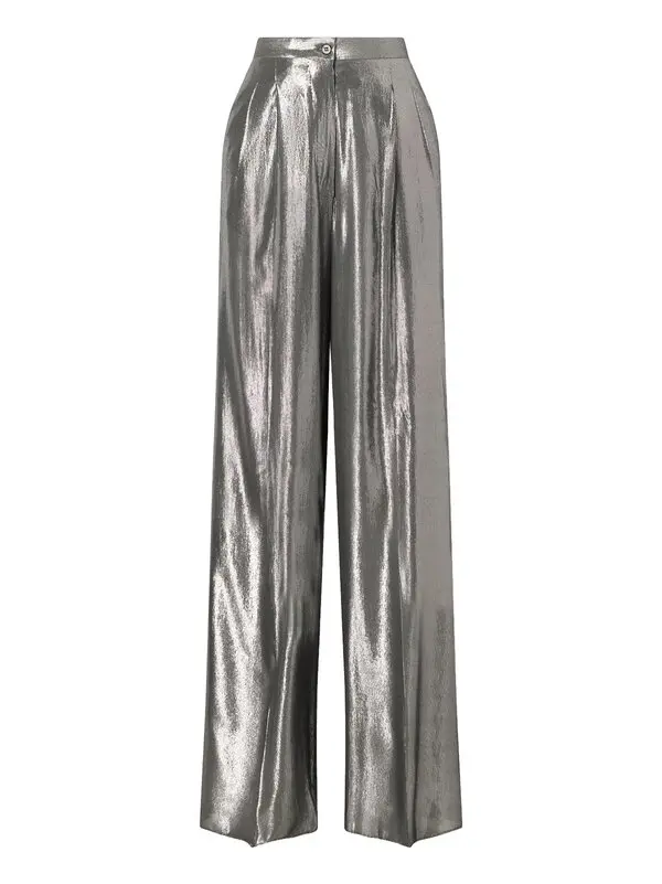 Giuliva Heritage Elsa Pleated Lamé Wide-leg Trousers - Silver