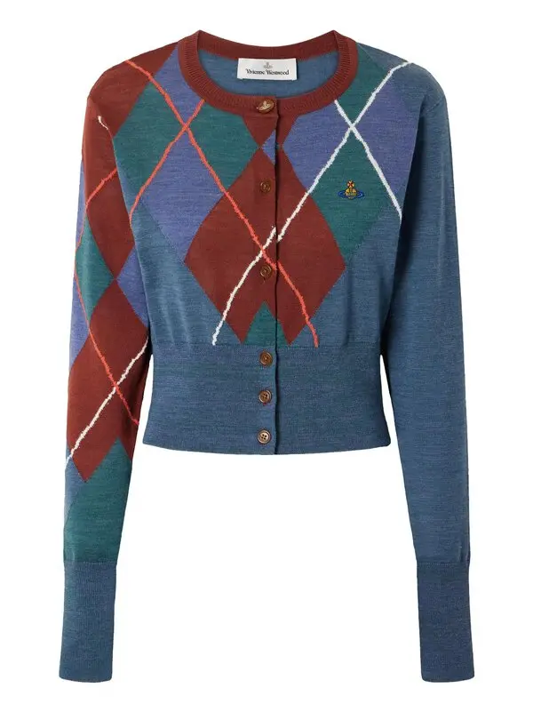 VIVIENNE WESTWOOD Logo-embroidered Argyle Wool And Cotton-blend Cardigan - Multi